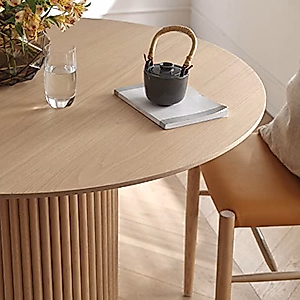 LITFAD Round Pedestal Modern Dining Table Wood Color Fixed Table of Solid Wood Simplicity Style Dining Room Home Furniture Kitchen Table - Natural 51.2" L x 51.2" W x 29.5" H