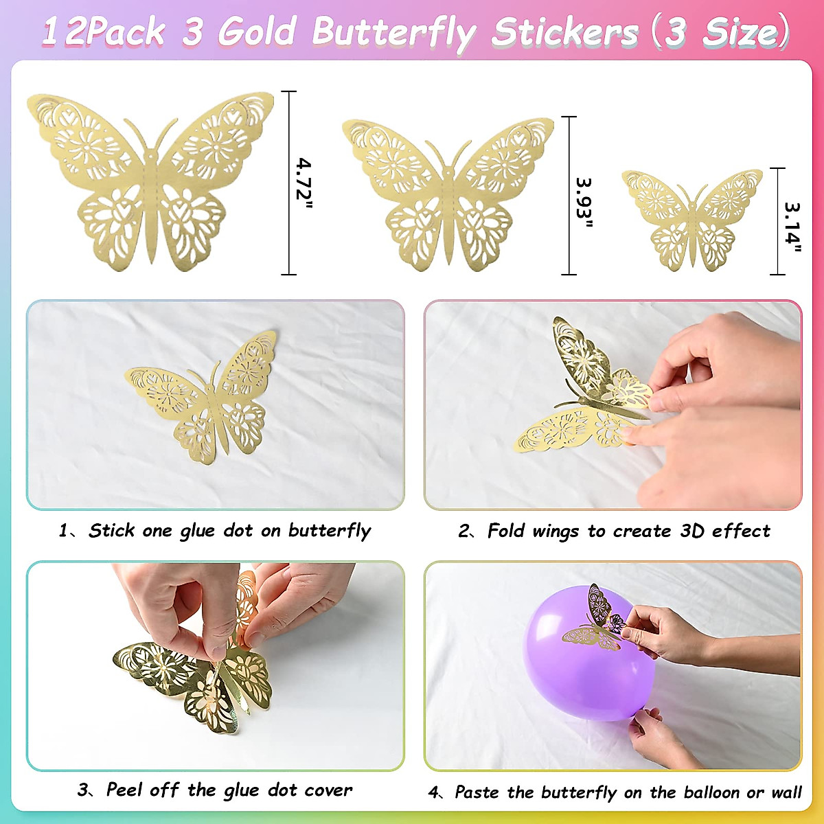 Magic Balloon Garland Arch Kit 103 Balloons Set Purple Blue Rose Red Yellow Gold Metallic Balloons 12Pcs Butterfly Stickers Decorations for Birthday Party Wedding Baby Shower Decor Supplies