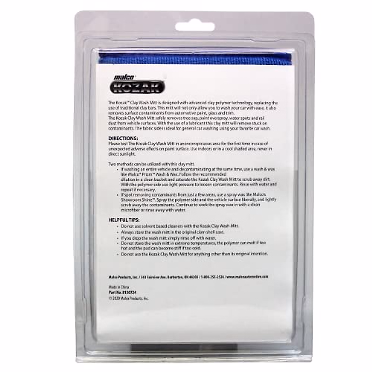 Malco Kozak Clay Wash Mitt – Advanced Polymer Technology/Removes Tree Sap, Paint Overspray, Water Spots and Rail Dust/for Use on Automotive Paint, Glass and Trim (8130724)