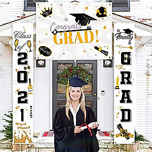 Graduation Decorations 2021 Congrats Grad - Graduation Party Supplies - Graduation Banners Outdoor Home Door Porch Signs&Booth Backdrop/Photo Prop-White Gold