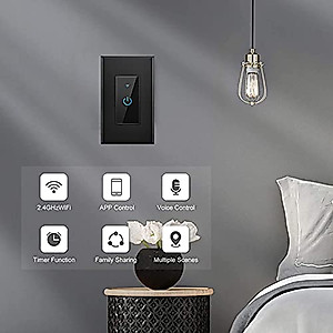 Smart Switch 2.4GHz WiFi Light Switch 2Pack Compatible with Alexa and Google Home, Single Pole, Needs Neutral Wire (Black)