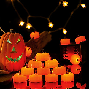 RSXCEOM 12 Pack LED Pumpkin Lights, Halloween Pumpkins Battery Operated, Pumpkin Tea Lights, Flameless Candles for Halloween Decoration, Party, Orange