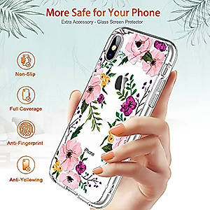 GiiKa for iPhone X Case, iPhone Xs Case, Clear Full Body Shockproof Protective Floral Girls Women Hard Case with TPU Bumper Cover Phone Case for iPhone Xs, Small Flowers