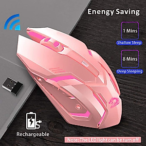 Uciefy X96 Wireless Gaming Mouse, Rechargeable Silent Mouse 4 Breathing Led Light Optical Mice with Nano USB Receiver, 2400 DPI High Precision Laser for Computer/Laptop/Mac/PC (Pink)