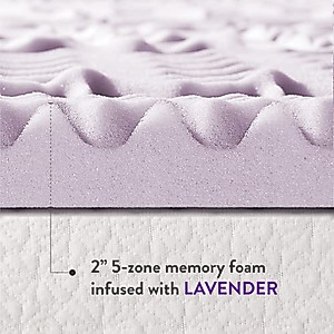 Mellow 2 Inch 5-Zone Memory Foam, Soothing Lavender Infusion, Twin Mattress Topper