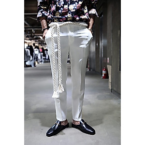 ByTheR Mens Rope Belt Fashion Gothic Style Twisted Shape Thick Adjustable Cotton Ivory