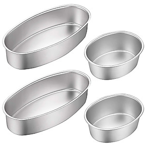 4 Pieces Oval Cheesecake Pan 4 Inch and 8 Inch Non-stick Cake Pan Aluminum Cake Mold Bread Loaf Pan Mold Meatloaf Breads Mold for Oven Baking, Homemade Cake Mold Daily Uses Compatible with Instant Pot