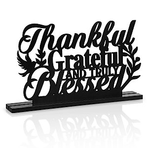 Geetery Inspirational Table Art Thankful Grateful and Truly Blessed Wooden Sign Inspirational Home Table Decoration Motivational Table Centerpieces for Home Kitchen Office Faith Gifts
