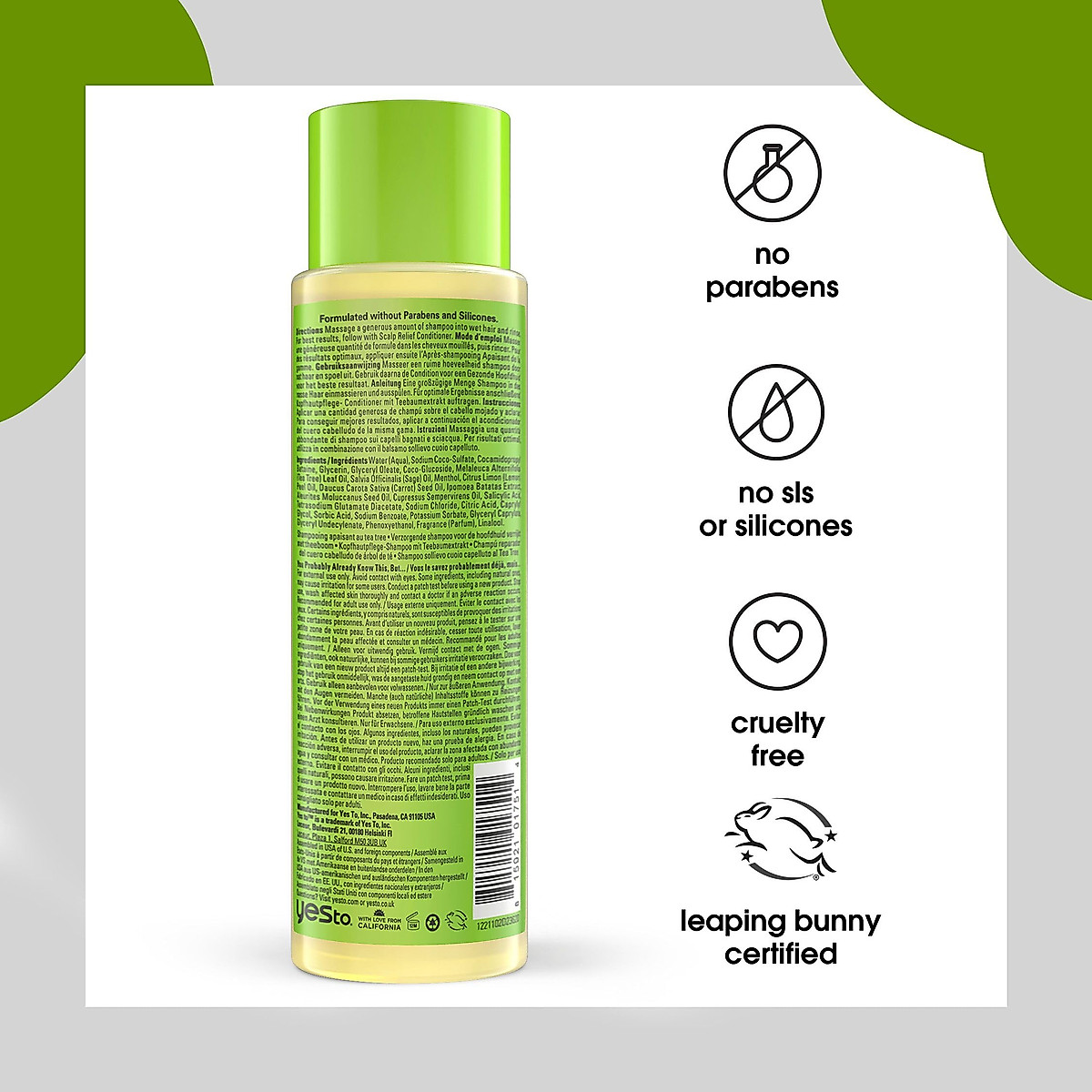 Yes To Tea Tree Shampoo with pH Balancing Formula, Nourishing Sage Oil, for Dry, Itchy Scalp Relief, Natural, Vegan & Cruelty Free, 12 Fl Oz