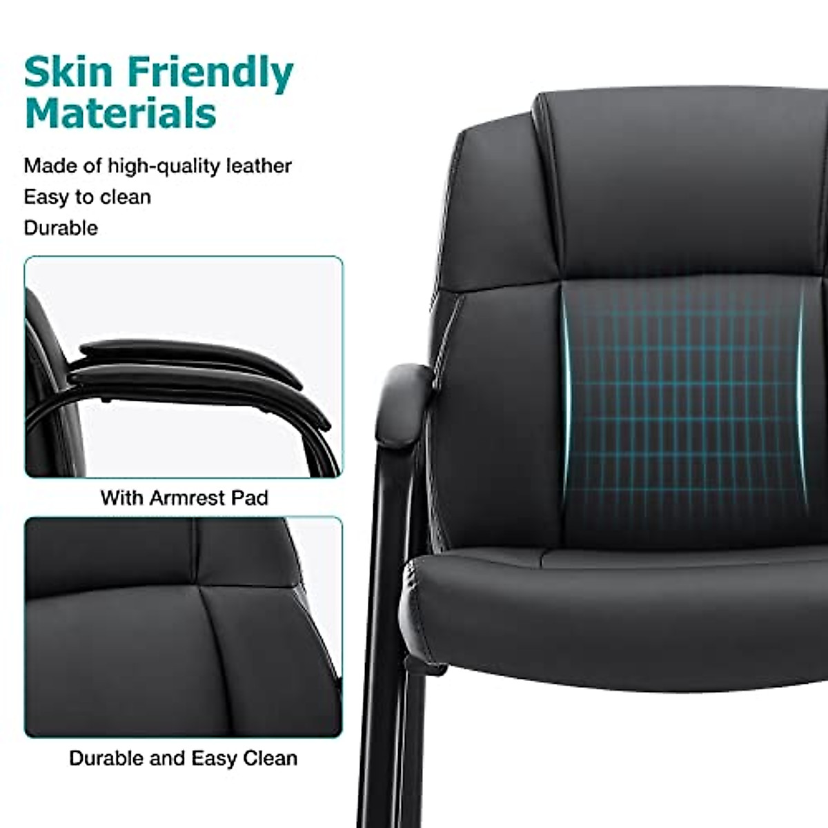 edx Waiting Room Chairs - Reception Chairs Office Guest Chairs Set of 2, Conference Room Chairs Lobby Chairs with Padded Arms, PU Leather Executive Office Desk Chair No Wheels