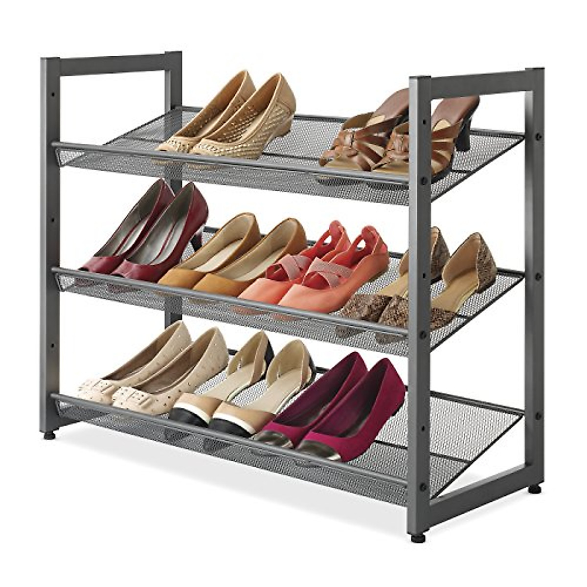 Whitmor Steel Mesh 3-Tier Shoe Rack, Gunmetal Gray