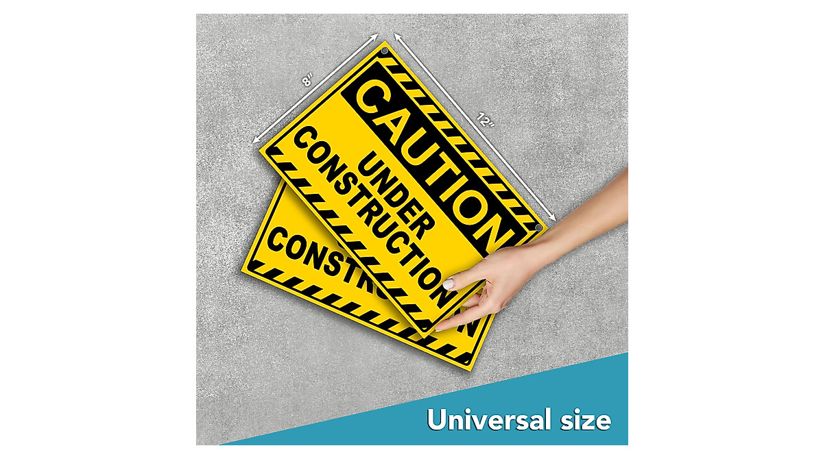 2 PC Under Construction Sign - 12 x 8 Coroplast Caution Area Under ...