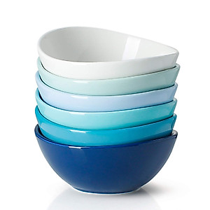 Sweese 6 Inch Porcelain 18 oz Bowls Set of 6, for Soup | Cereal | Fruits | Rice - Microwave, Dishwasher, and Oven Safe - Cool Assorted Color