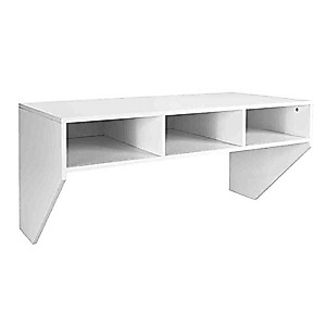 WATERJOY Wall Mounted Desk Computer Desk Floating Table, Home Office Working Desk, Wall Mounted Console Workstation Laptop PC Table with Storage Shelves White