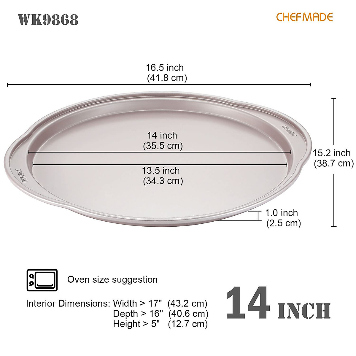 CHEFMADE Pizza pan, 14 Inch Non-Stick Pizza Tray Bakeware for Oven Baking (Champagne Gold)