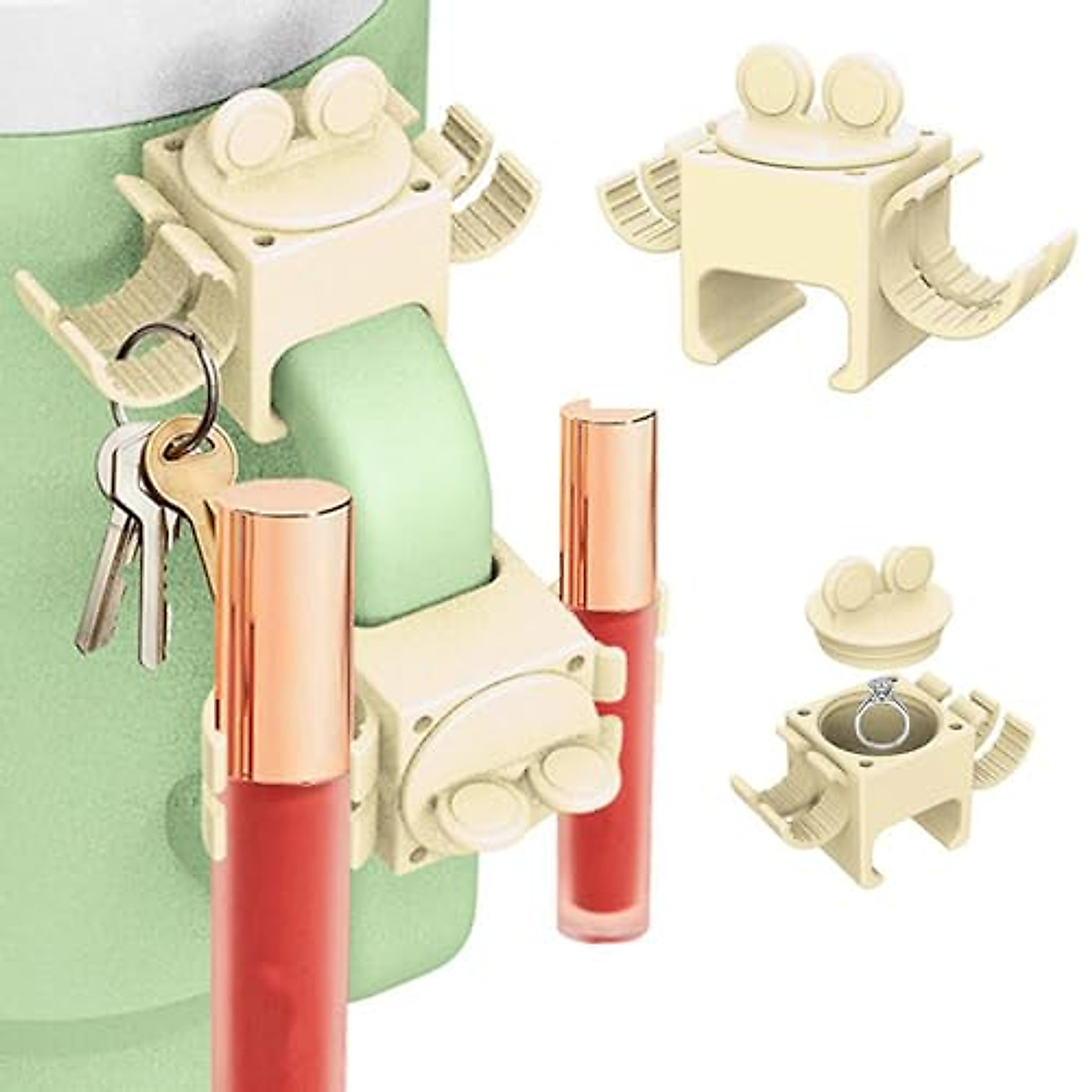 3-in-1 for Stanley Cup Chapstick Holder, Handle Hook and Ring&Jewelry Holder, Double-Sided Hook, Travel Lipgloss Storage Holder Organizer for Stanley Tumbler
