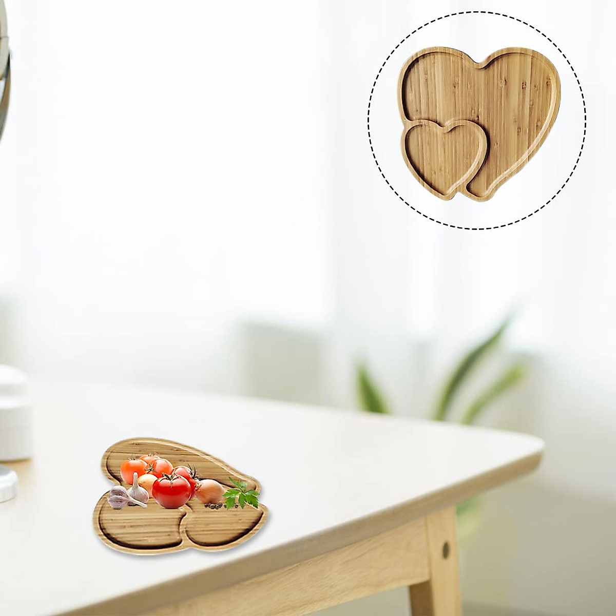 BWWNBY Wooden Serving Tray Heart Shaped Cheese Board Salad Plate Dinner Plate Cake Plate Decorative Serving Platter Plate for Snack Candy Food Fruit Valentines Day Decor (size:10.63x10.63x0.63inch)