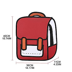 Creative Women 2D Drawing Backpack Cartoon School Bag Comic Bookbag for Teenager Girls Daypack Travel Rucksack(14.17 x 4.33 x 15.74in) (Black)