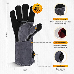 Alypt Fireproof Fireplace Hearth Mat 32"x16" Plus Gloves - Extra Thick 6.49mm, Fire Retardant Rugs for Fireplace, Stove, Patio, Kitchen, Fire Pit - Non-Slip Silicone Pad - Protects Against Embers