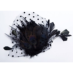 Cizoe Fascinators 20s Gatsby Flapper Acessories Art Deco Party Accessory Peacock Feather Headpiece(1A-Black)