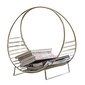 Storage Newspaper Baskets Desktop Office Bookshelf Metal Rack Study Floor Multifunctional Golden Art Magazine Rack Circular Design (Color : Gold, Size : 483353cm)