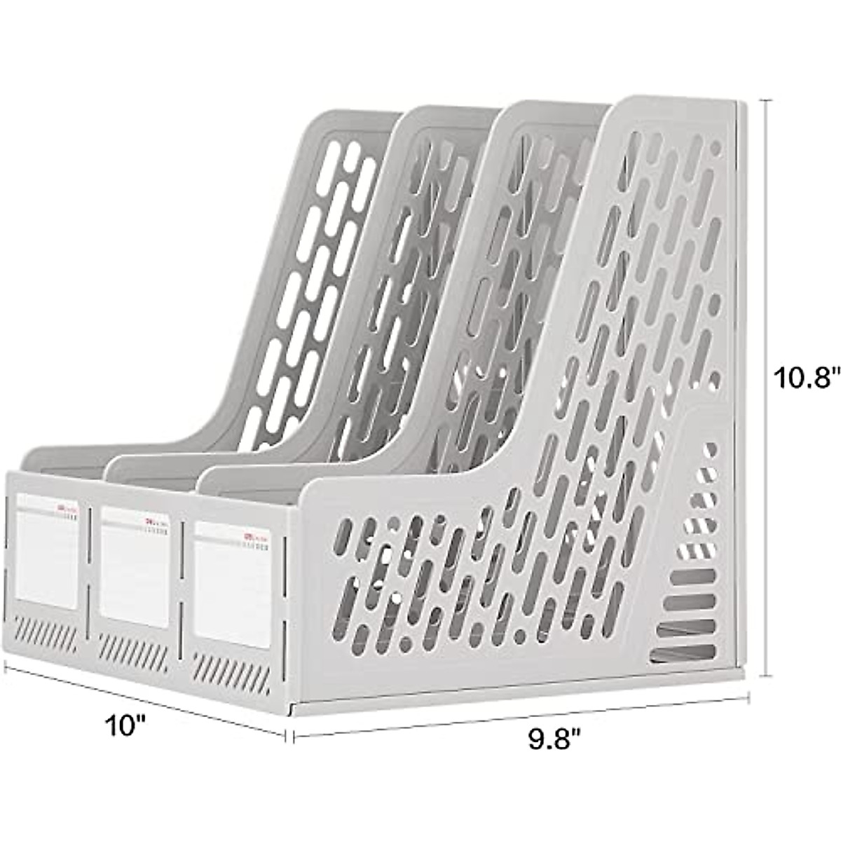 deli Magazine File Holder, Desk Organizer File Folder for Office Organization and Storage, Sturdy Plastic Binder Organizer, 3 Vertical Compartments, Gray