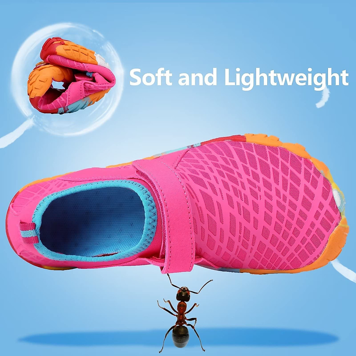 FANTURE Girls & Boys Water Shoes Lightweight Comfort Sole Easy Walking Athletic Slip on Aqua Sock(Toddler/Little Kid/Big Kid) U422WZ625.EL-Rose.Red-32