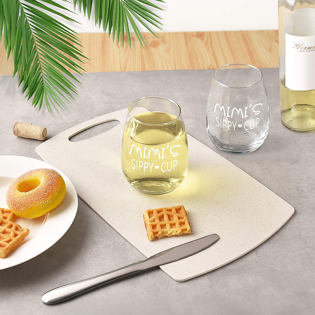 Mimi’s Sippy Cup Stemless Wine Glass, Funny Mimi Wine Glass for Women Mimi Mimi To Be Grandma Grandmother, Special Mimi Gift Idea for Christmas Birthday Mother’s Day, 15 Oz