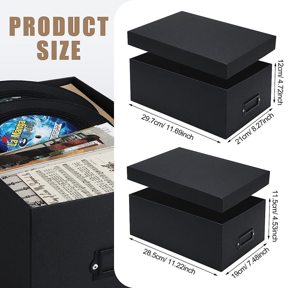 Teling 12 Pack Photo Storage Boxes Nesting Picture Organizers Bulk Scrapbook Storage with Lids for Photos Toys Files Clothes (Black)