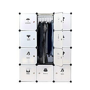 UNICOO - Multi Use DIY Plastic 12 Cube Organizer, Toy Organizer, Bookcase, Storage Cabinet, Wardrobe Closet White with Door Sticker (Deeper Cube - White)