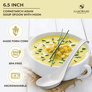 [600 COUNT] HAKOWARE by HARVEST PACK Disposable Asian Soup Spoons with Hook, made from Plastic, for Take-out Ramen Pho Noodles