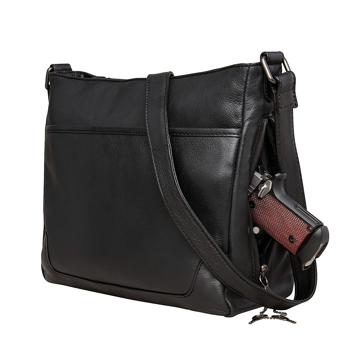 Locking Concealed Carry Lydia Leather Crossbody by Lady Conceal with Universal Holster for Medium to Large Frame Handgun (Black)