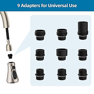Hygie Rinse Pull Down Faucet Sprayer Head 3 Function Sink Faucet Head Replacement with 9 Adapters Compatible with Moen Delta Kohler Faucet Head, Brushed Nickel