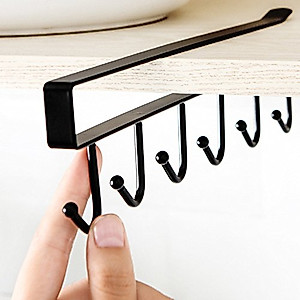 iModen Cabinet Holding Rack,Multifunction Wardrobe Rack with 6 Hooks (Black)