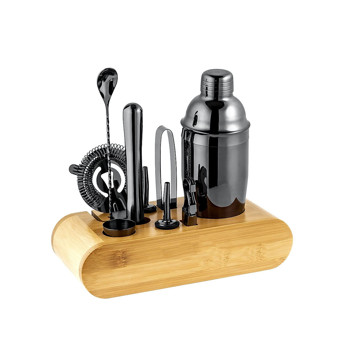 VG Cocktail Shaker Set Bartender kit with Stand, Cocktail Kit Bar Tools Set for Drink Mixer, Bar Cart Accessories for The Home Bar Set (Black)