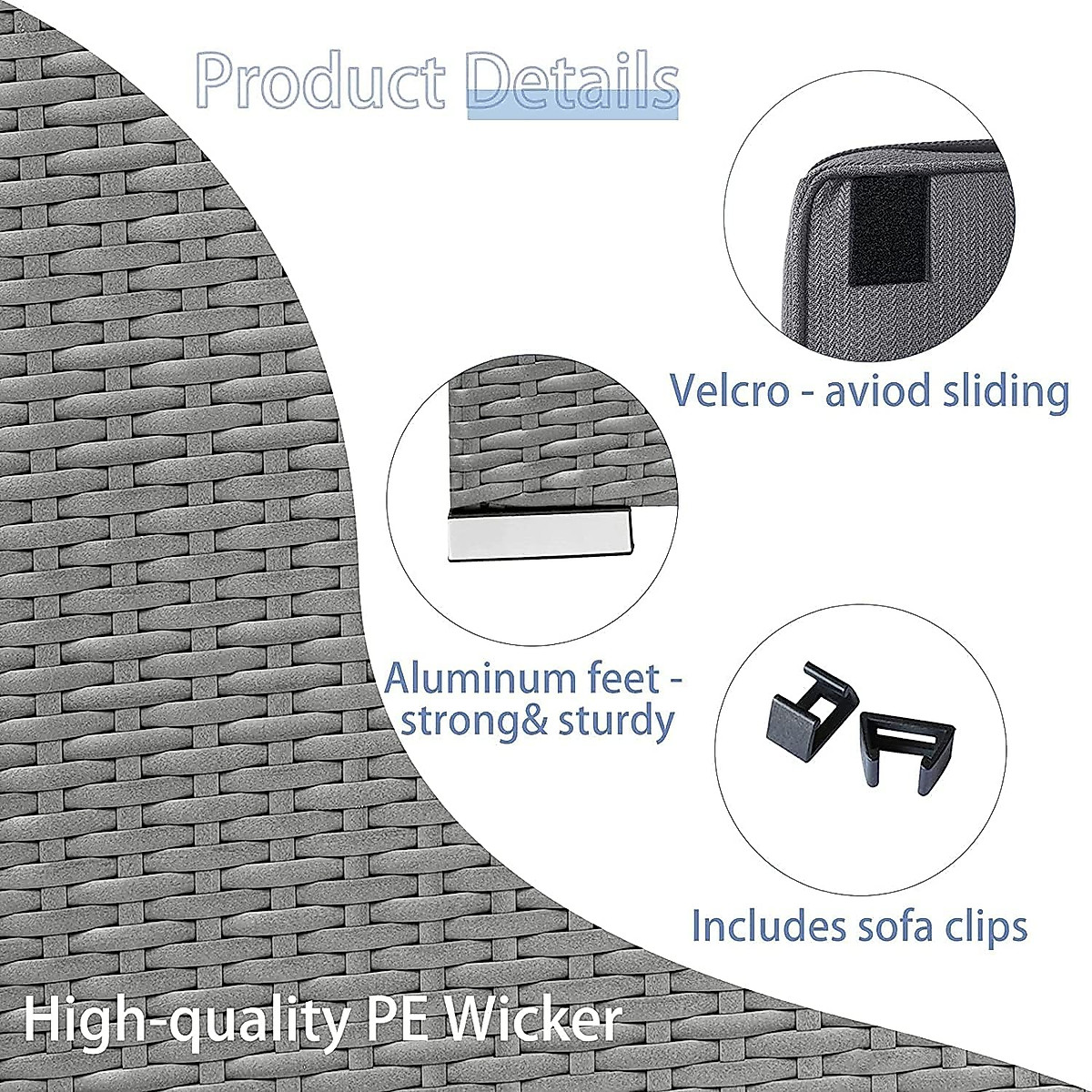 SUNCROWN 2-Piece Outdoor Patio Furniture Corner Sofa Set All-Weather Wicker Sectional Loveseats with Washable Cushions, Grey