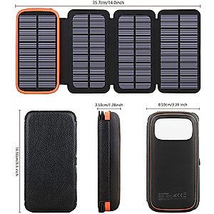 CONXWAN Solar Charger 27000mAh Power Bank with 4 Solar Panels & 3 USB Outputs, 3A Fast Charging Portable Charger USB C External Battery Pack Compatible with Smartphones Tablets