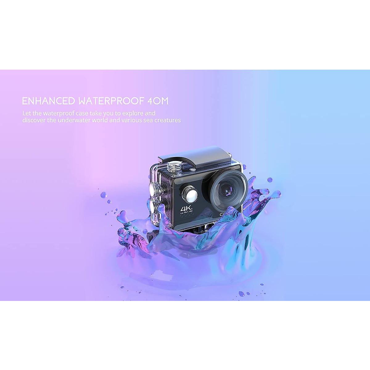 COOAU Action Camera HD 4K 20MP WiFi with External Microphone, Underwater Camera 40M with Remote Control, Waterproof Sport Camera 170° Wide Angle Time Lapse, 2x1200mAh Batteries/16 Accessories