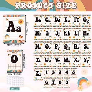 36Pcs Retro Classroom Alphabet Number Bulletin Board Set, Groovy ABC Alphabet Card and 0-9 Number Posters Decor with Glue Point for Preschool Kindergarten Classroom and Teachers Wall Decorations