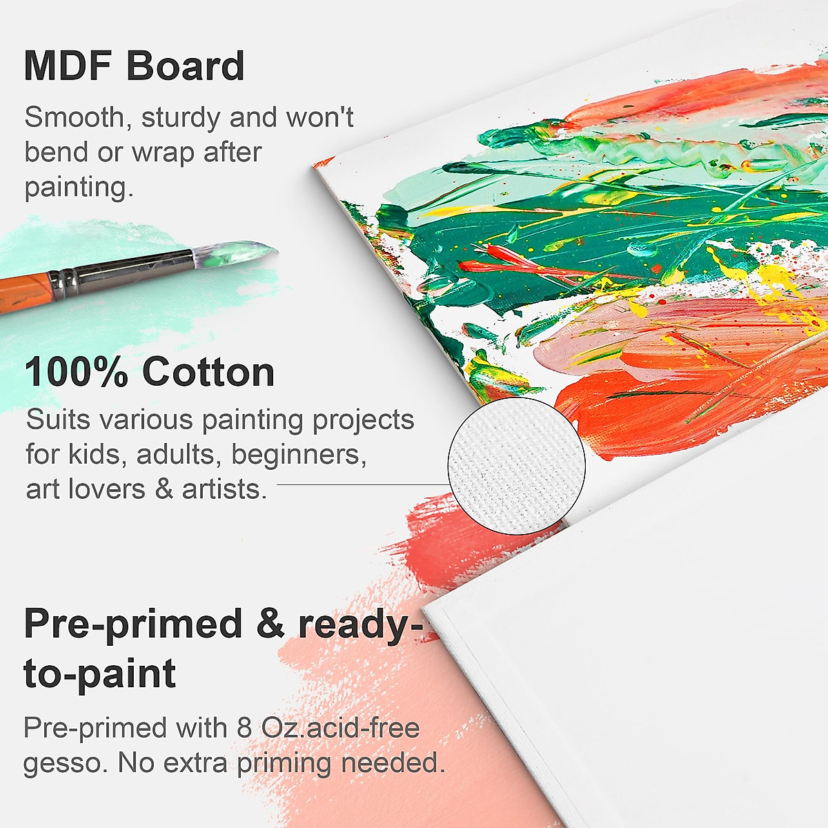 PHOENIX Painting Canvas Panels 10x10 Inch, 12 Value Pack - 8 Oz Triple Primed 100% Cotton Acid Free Square Canvas Boards for Painting, White Blank Flat Canvas Boards for Acrylic, Oil Paints