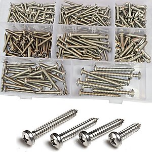 M3 M4 M5 Pan Head Self Tapping Screw Phillips Cross Recessed Threaded Round Head Metal Wood Screw Bolt Fastener Hardware Assortment Kit Set 275pcs 304 Stainless Steel #6#8#10#12