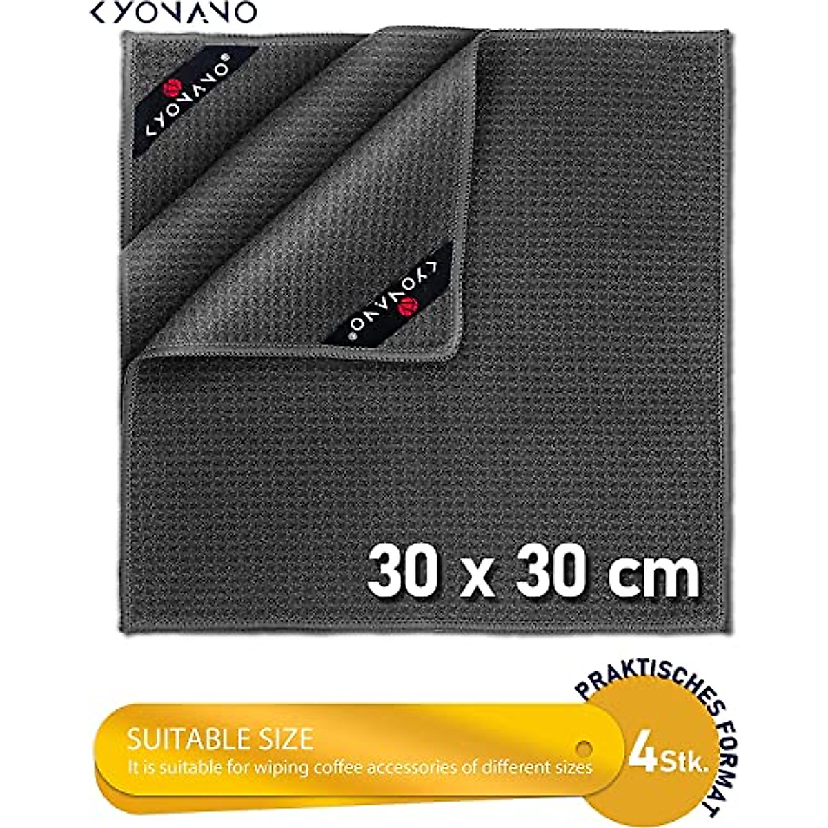 KYONANO Espresso Accessories - Barista Micro Cleaning Towels 4 Pack - Make The Perfect Coffee or Espresso - Coffee Accessories for Barista to Clean Steam Wand Coffee or Espresso Machine(12''x12'')