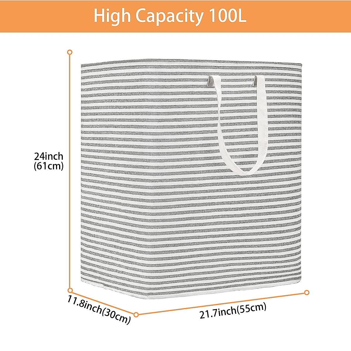 PFFVRP 100L Freestanding Laundry Hamper Collapsible Extra Large Laundry Basket with Easy Carry Extended Handles for Clothes, Dirty Clothes Hamper (Grey)