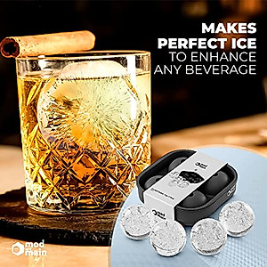 Mod And Main Ice Ball Maker Mold Makes 4 X 1.78" Ice Balls For Whiskey - Big Ice Cube Molds For Bourbon - Black Round Ice Cube Trays - Sphere Ice Cube Mold - Round Ice Cube Mold Ice Tray - 1pk