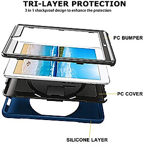 iPad Air (Air 1) Case Heavy Duty 9.7 with Screen Protector - Hand Strap,Shoulder Strap, Hardback, 360 Rotatable Kickstand, Shockproof - A1474 A1475 MD785LL/A (Blue)