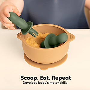 KeaBabies 4-Pack Silicone Baby Spoons and Forks Set - Baby Spoon Self Feeding, BLW Baby Utensils 6-12 Months, Baby Led Weaning Feeding Spoon, Teething Infant Baby First Food Training Pre Spoon(Slate)