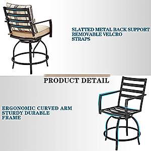 Festival Depot 2pcs Bar Bistro Outdoor Patio Furniture 360° Swivel Chairs Armrest Height Stools with Soft & Comfort Cushion Metal Steel Frame Legs for Lawn Garden Deck Poolside All-Weather (Original)
