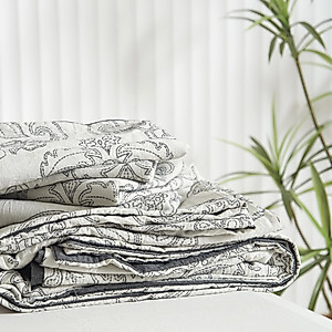 Grassix Linen Duvet Cover King - Paisley Jacquard Linen Cotton Blend Duvet Cover Set, Textured King Size Duvet Cover Soft Breathable, 1 Comforter Cover 104"x90" & 2 Pillowcases, Grey