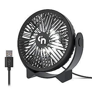 WayToLight Desk Fan Small Table Fan with LED Light USB Powered Portable Fan 3 Speeds Adjustable Head 360°Rotatable Mini Personal Fan for Home Office Bedroom Table and Desktop