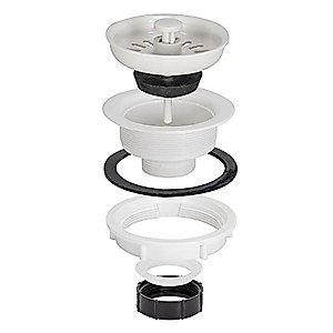 EZ-FLO 30006 Removable Kitchen Sink Basket Strainer Stopper Drain Assembly Kit, Economy White ABS Body, 3-1/2-inch to 4-inch Opening